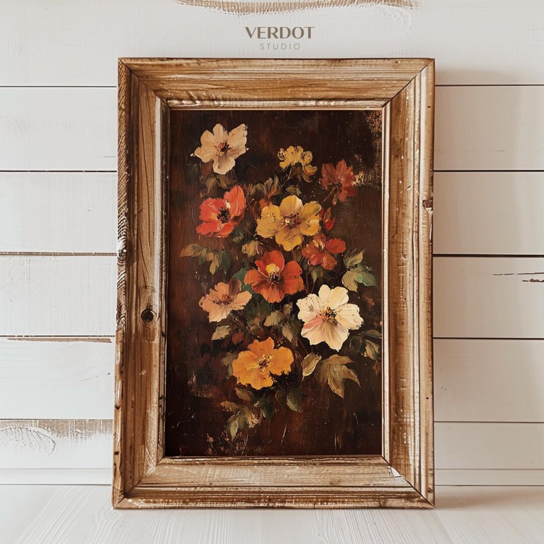 Vintage Fall Flower Painting, Printable Wall Art, Autumn Floral Print ...