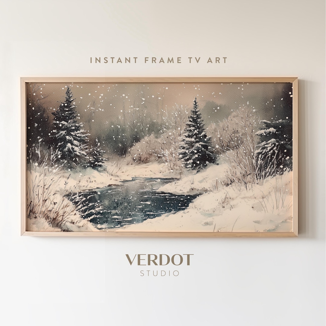 Winter Pond Christmas Frame Tv Art, Christmas Decor, Vintage Winter ...