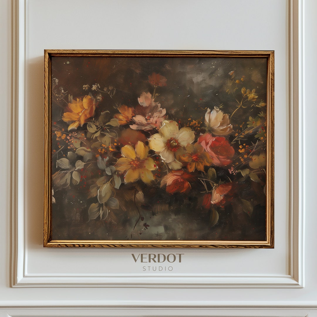 Fall Floral Printable Wall Art, Vintage Fall Print, Dark Autumn Flower ...