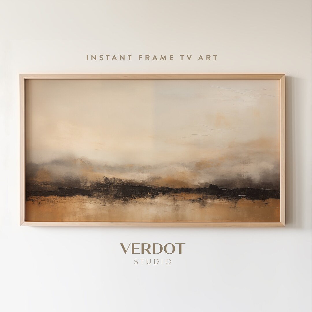Modern Abstract Frame TV Art, Neutral Gold Landscape Painting, Moody ...