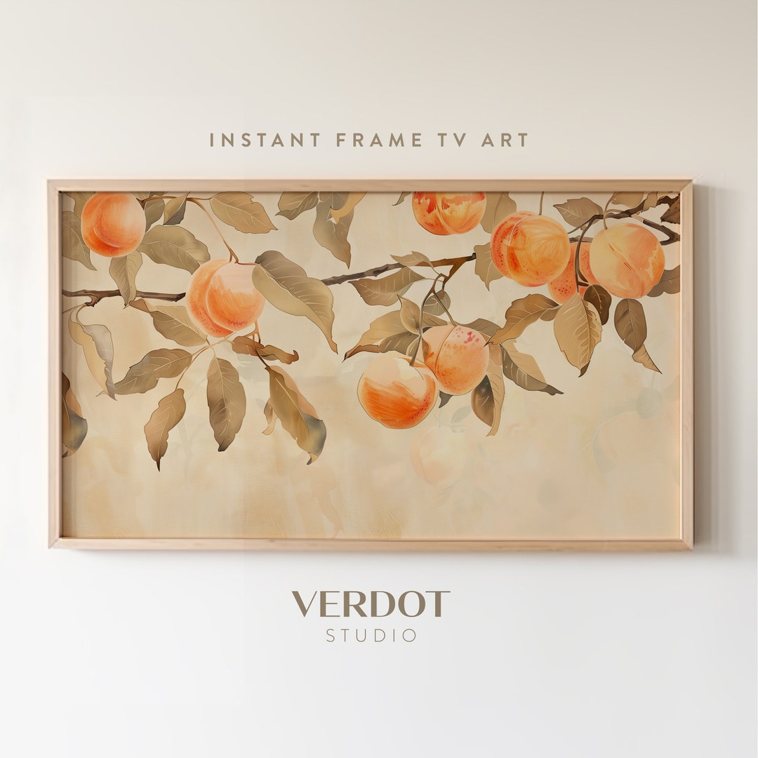Peach Summer Frame TV Art, Vintage Watercolor Painting, Fruit Tv ...