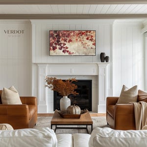 Fall Tree Leaves Frame TV Art, Autumn Tv Screensaver, Burgundy Red Leaf ...
