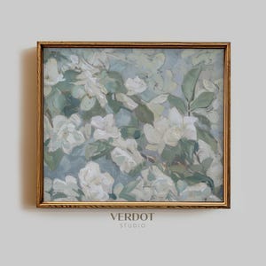 Blue Flowers Abstract Print, Printable Wall Art, White Floral French ...