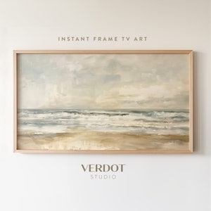 Coastal Ocean Beach Frame TV Art, Neutral Seascape Painting Tropical ...