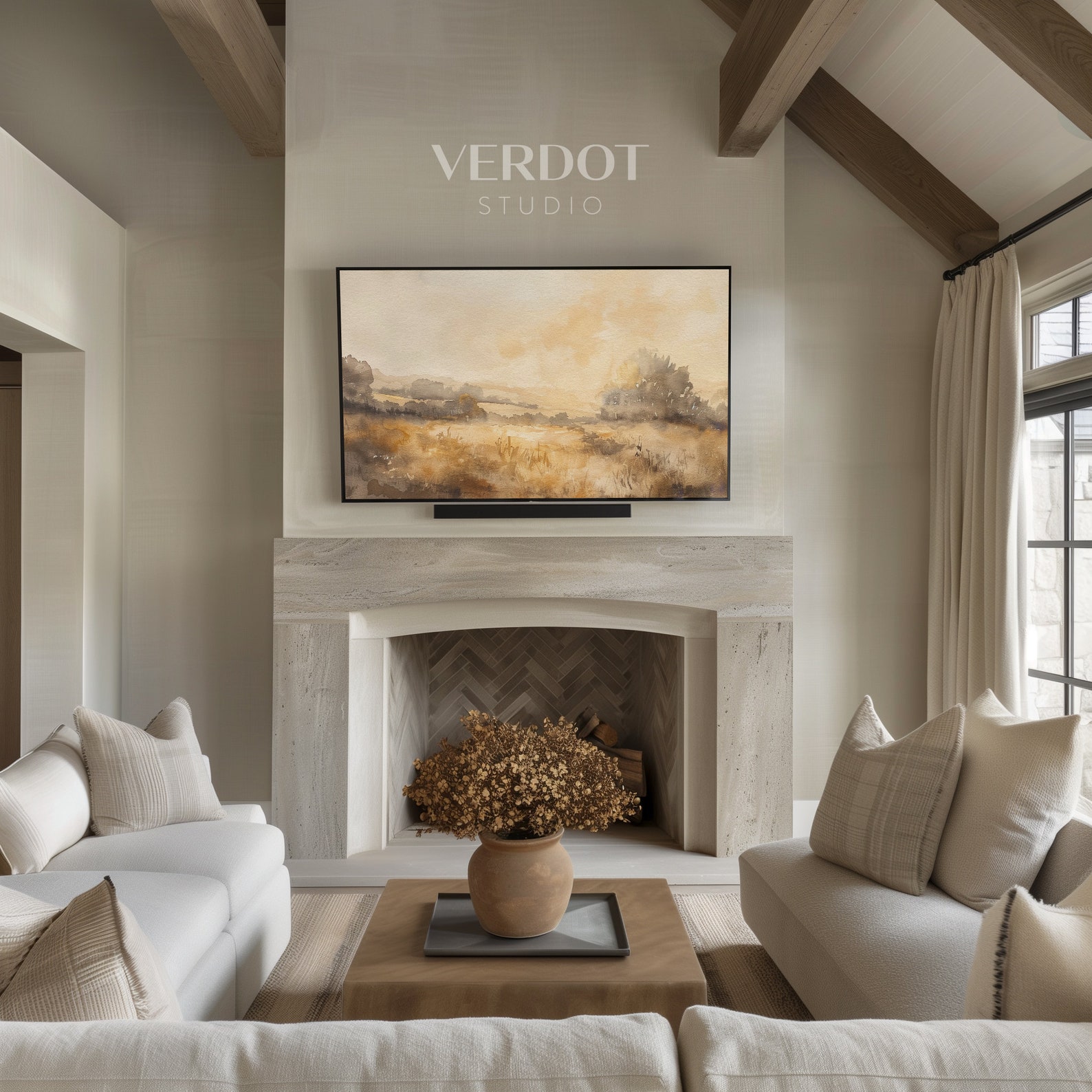 Fall Landscape Painting Frame TV Art, Modern Summer Country Scenery ...
