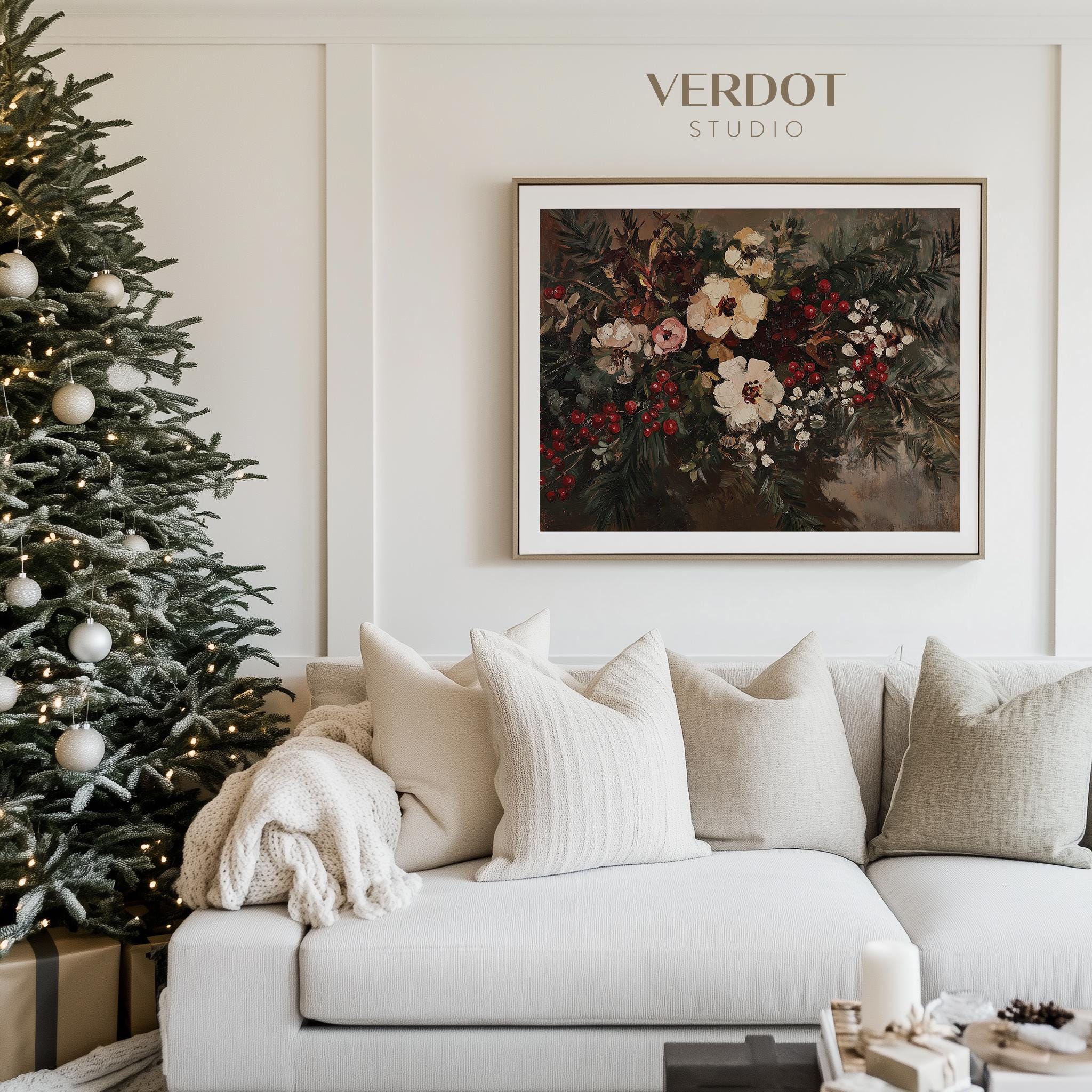 Winter Flower Print Christmas Decor, Vintage Printable Wall Art, Dark ...