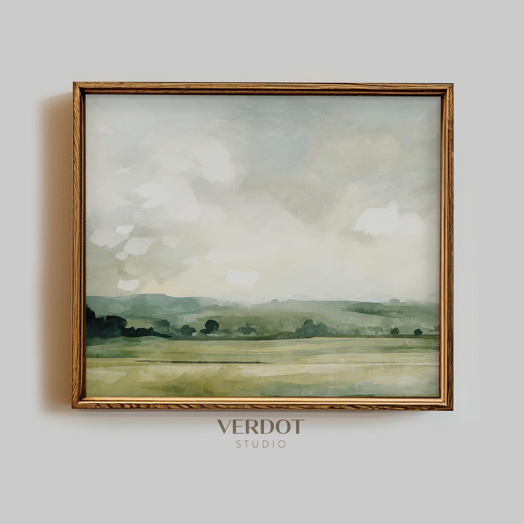 Country Spring Landscape Painting, Printable Wall Art, Bright Modern ...