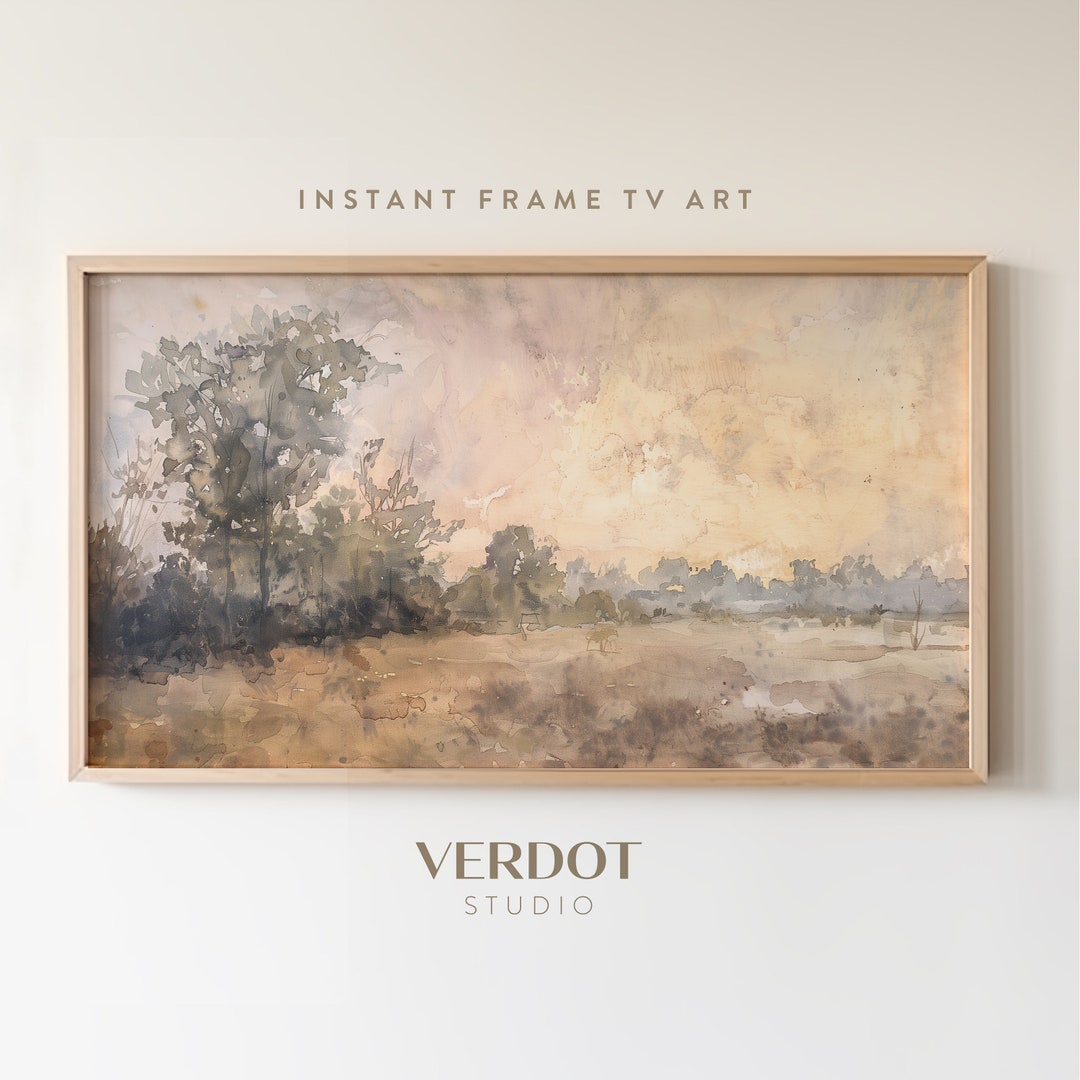 Summer Sunset Landscape Painting Frame TV Art, Vintage Style Spring ...