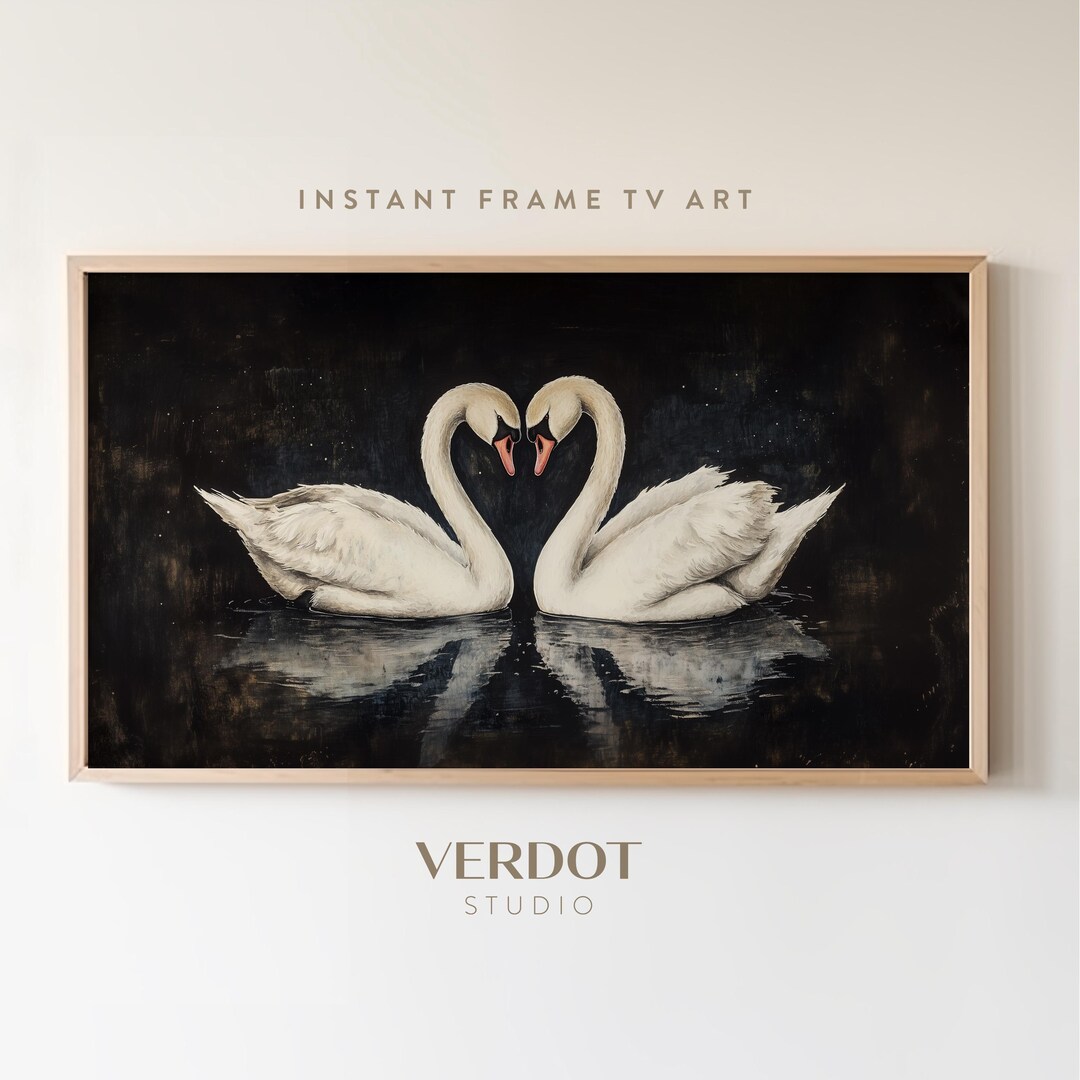 Valentines Day Swan Frame TV Art, Valentines Day Decor Tv Art, Dark ...