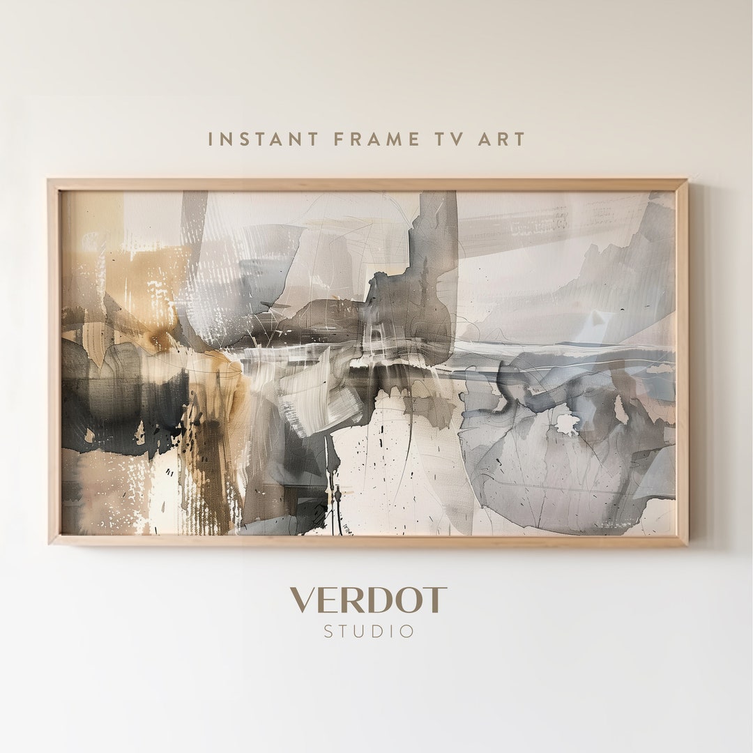 Neutral Abstract Frame TV Art, Modern Painting, Beige Screensaver ...