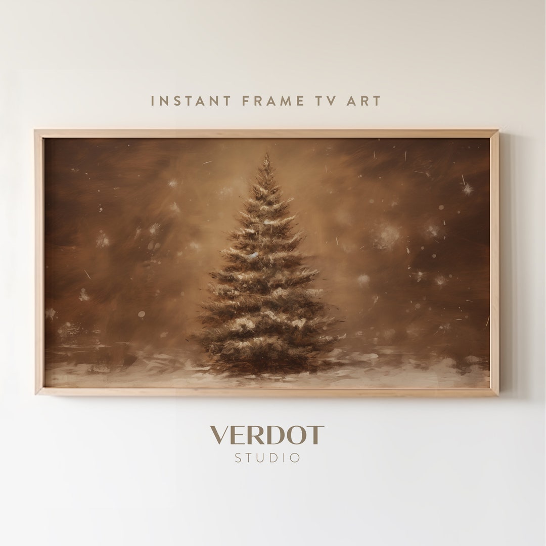 Brown Christmas Frame Tv Art, Vintage Christmas Tree Samsung Frame Tv ...