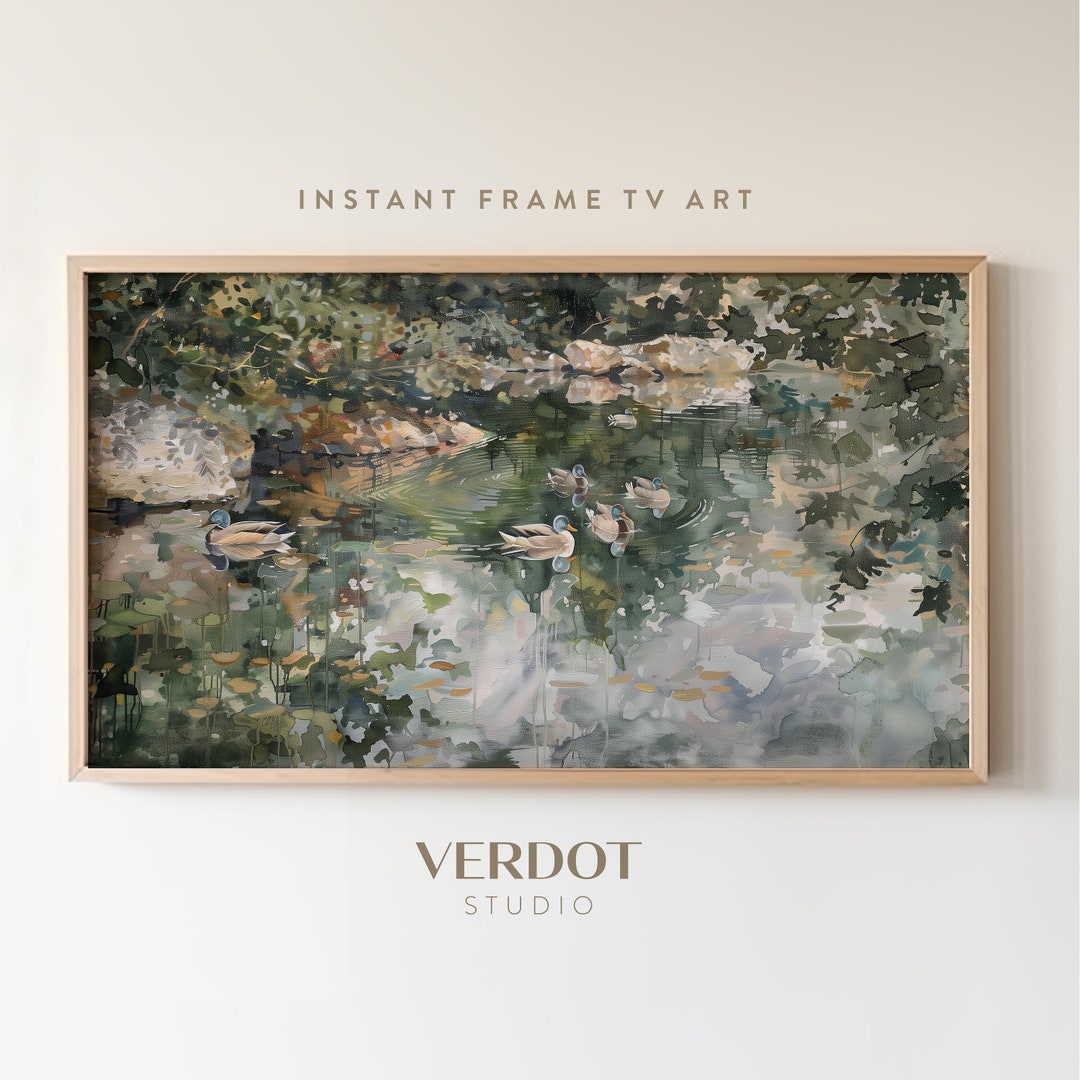 Vintage Spring Painting Frame TV Art, Duck Pond Country Tv Digital ...