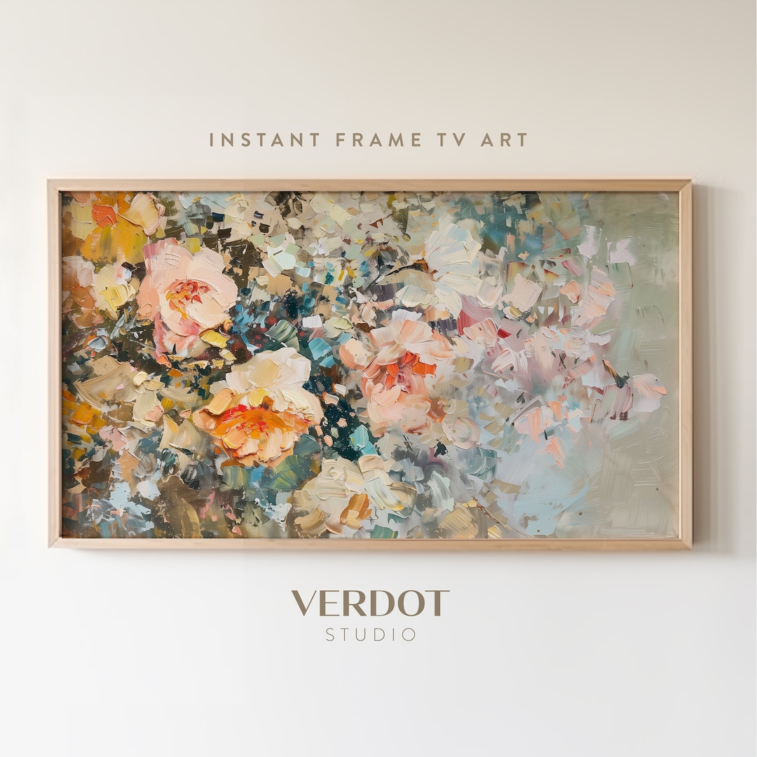 Summer Flowers Frame TV Art, Vintage Style Spring Floral Painting, Soft ...