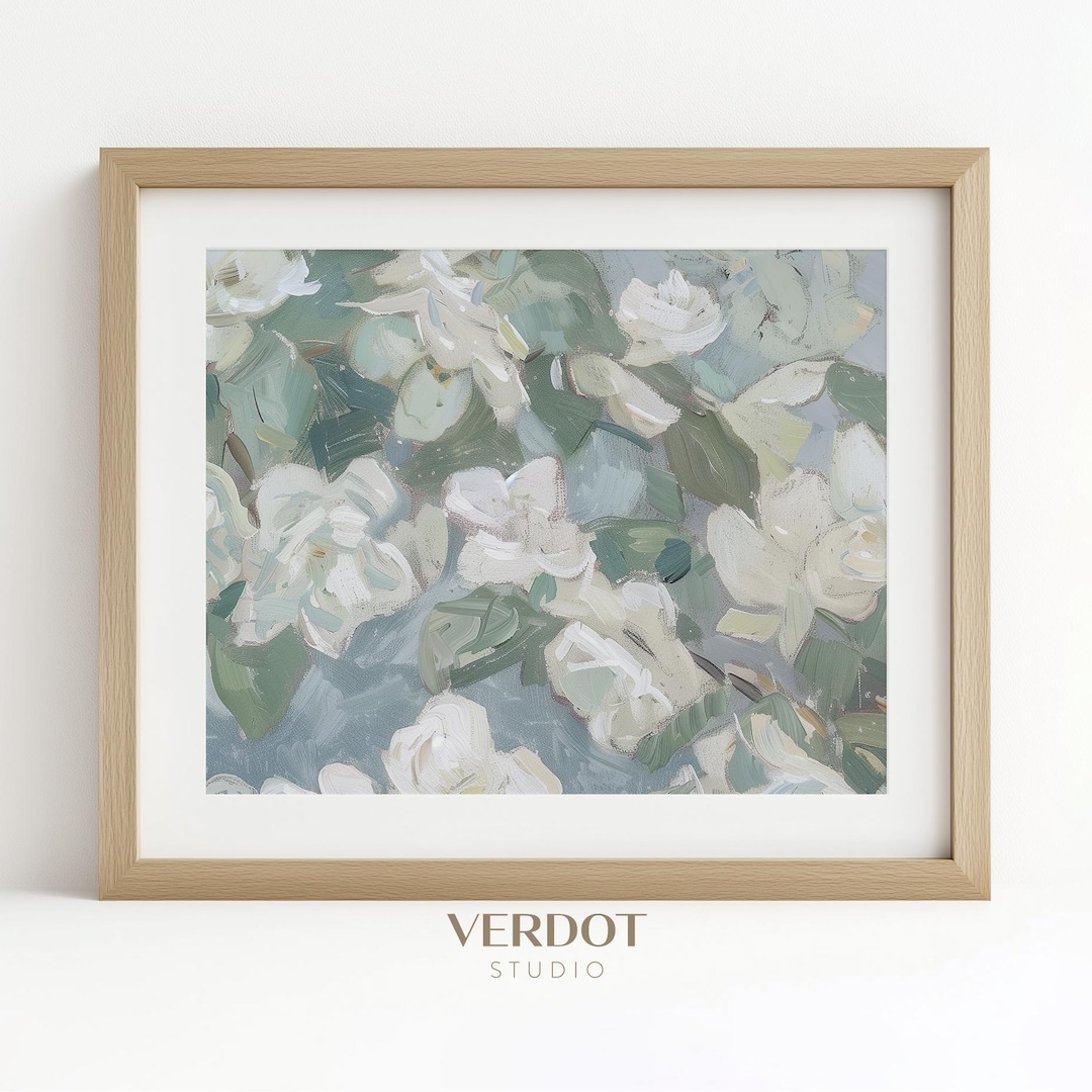 Blue Flowers Abstract Print, Printable Wall Art, White Floral French ...