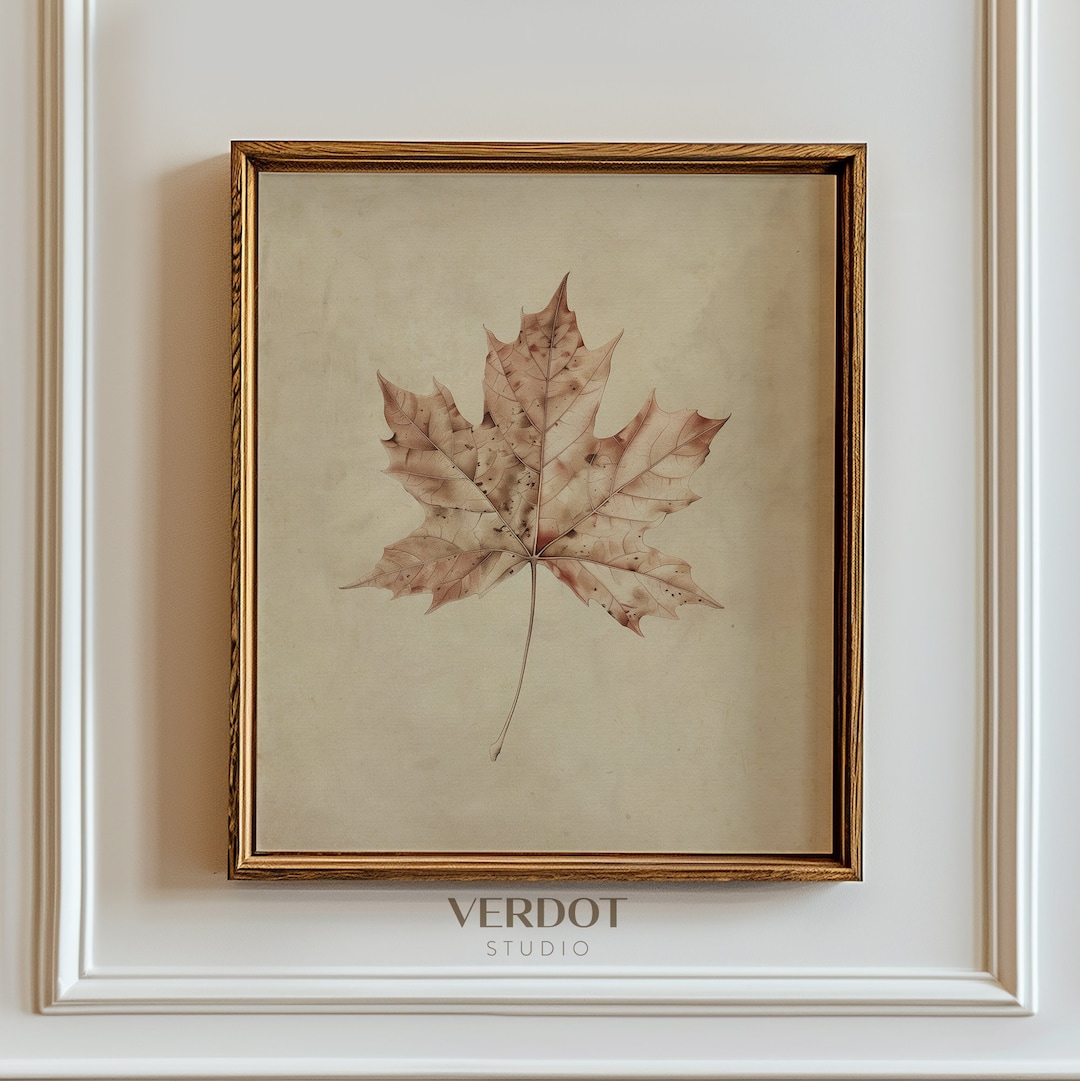 Vintage Fall Leaf Printable Wall Art, Neutral Rustic Autumn Print, Beige Halloween Decor, Beige ...