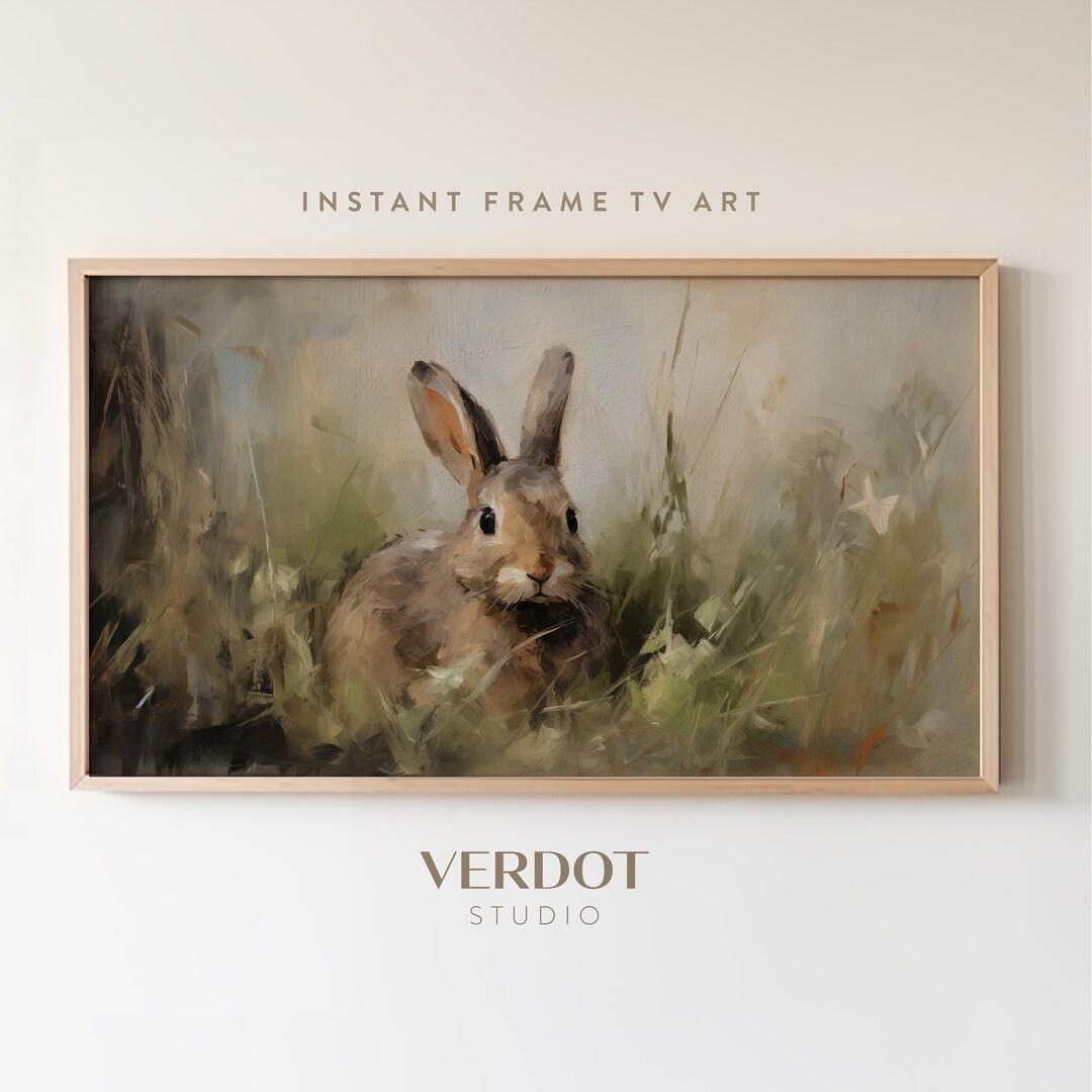Vintage Easter Bunny Frame Tv Art, Neutral Spring Rabbit Painting Tv ...
