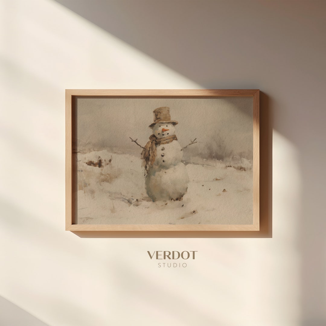 Neutral Vintage Snowman Painting, Christmas Printable Wall Art, Winter ...