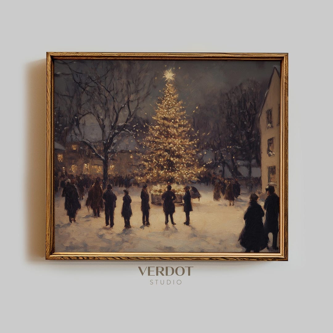 Christmas Night Village Print, Printable Wall Art, Vintage Christmas ...