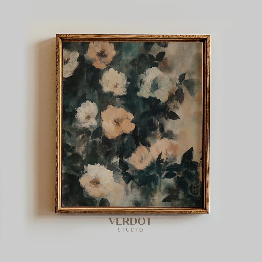 Vintage Spring Flower Print, Printable Wall Art, Dark Moody Floral ...
