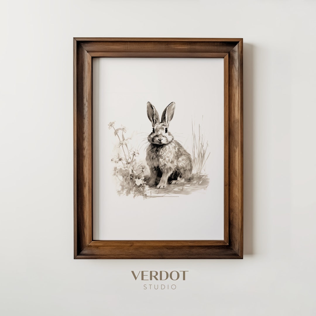 Vintage Easter Bunny Print, Printable Wall Art, Antique Rabbit Sketch ...