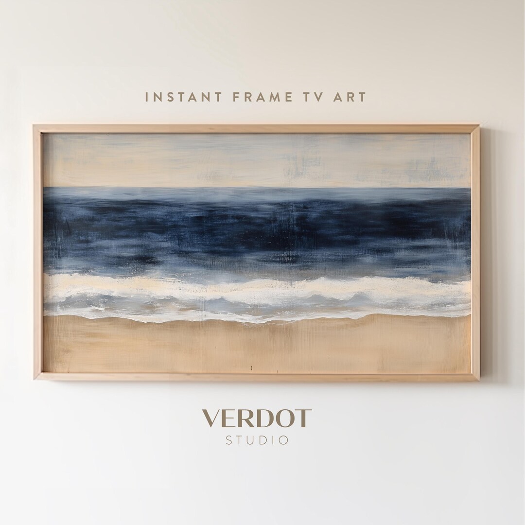 Navy Blue Ocean Frame TV Art, Coastal Seascape Painting, Summer Scenery ...