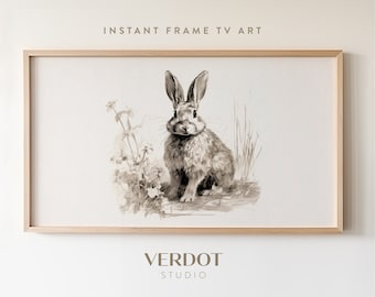 Vintage Easter Bunny Frame Tv Art, Neutral Spring Rabbit Painting Tv ...
