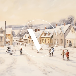 Vintage Christmas Winter Village Print, Christmas Decor Printable Wall ...