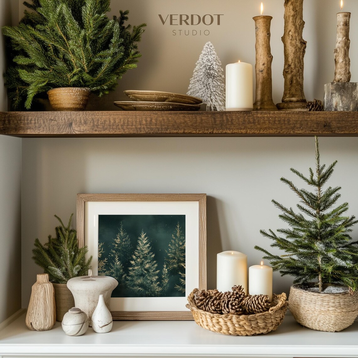 Vintage Christmas Print, Green Christmas Decor, Dark Winter Night ...