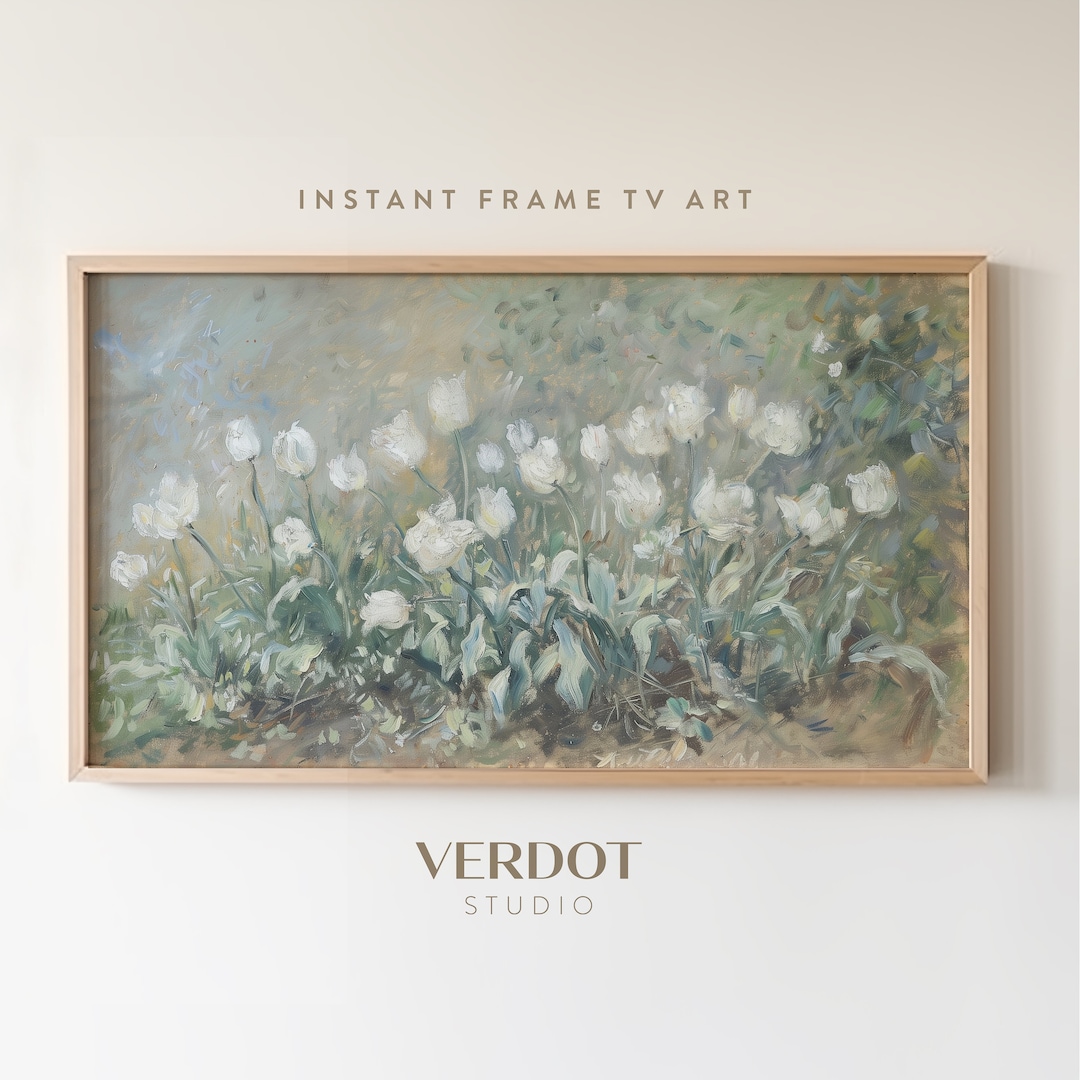 Spring Tulip Flowers Frame TV Art, White Floral Tv Art, Botanical ...