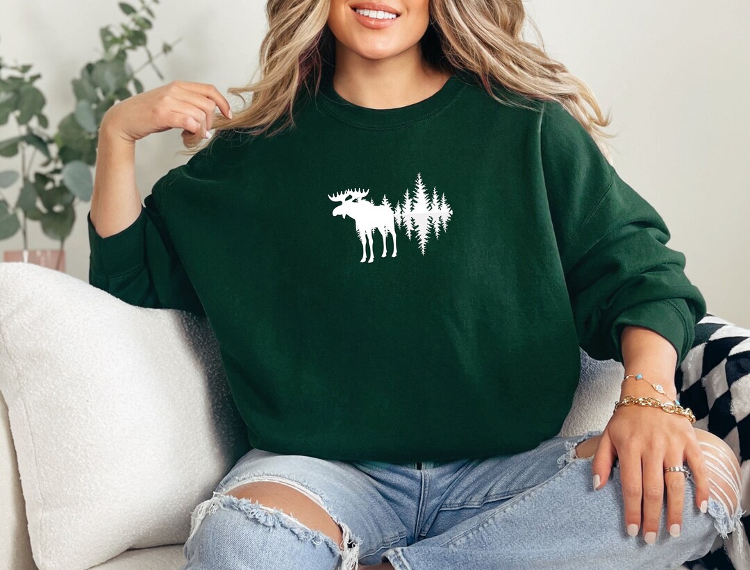 Moose and Forest Sweater, Mountain Sweater, Outdoor Sweater, Outdoor ...