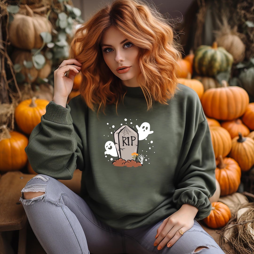 Halloween Sweater Gravestone With Ghosts, Halloween Sweater, Autumn ...