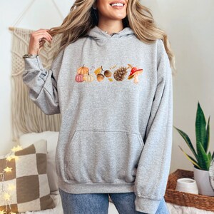 Sweater Fall Leaves With Pumpkins and Mushrooms, Autumn Hoodie, Pumpkin ...