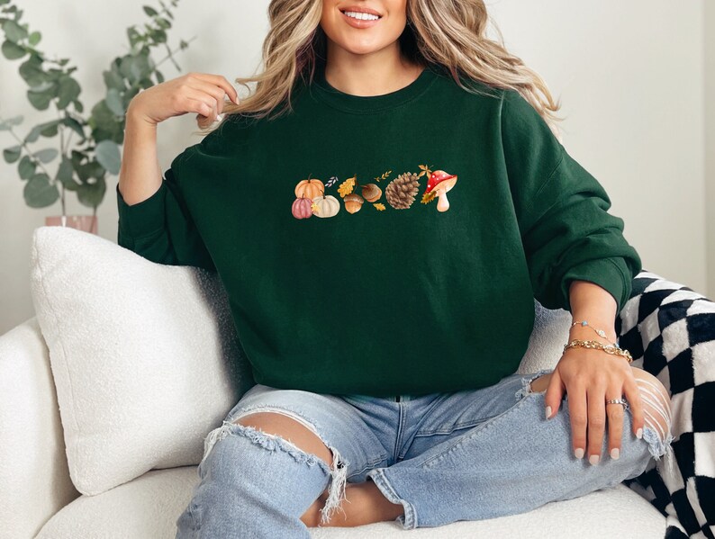 Sweater Fall Leaves With Pumpkins and Mushrooms, Autumn Hoodie, Pumpkin ...