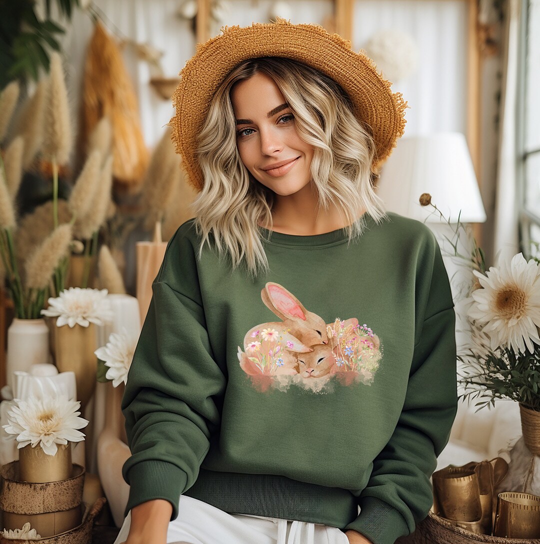 Spring Sweater Snuggling Bunnies, Bunny Sweatshirt, Winter Shirt ...