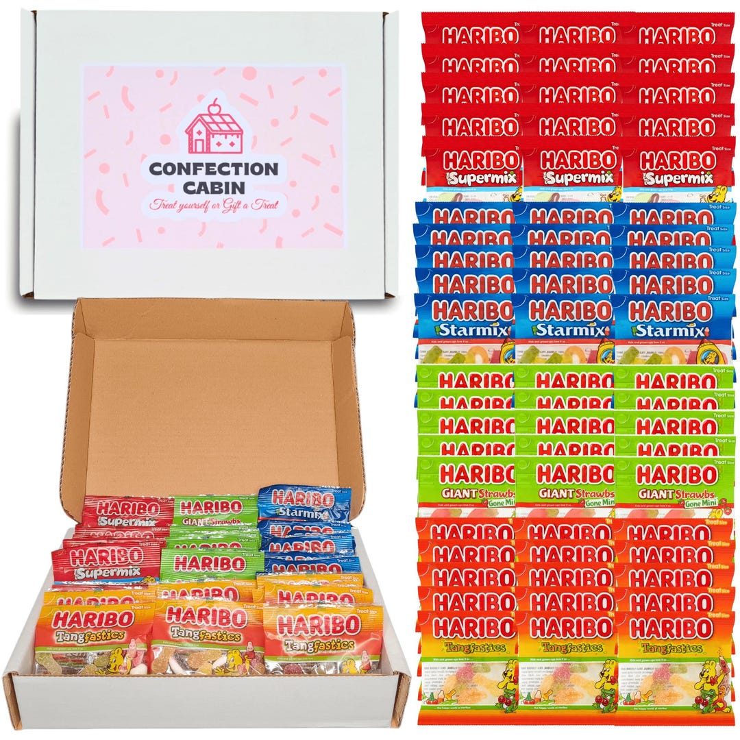 Haribo Sweets Multipack Gift Box 60 Mixed Haribo Mini Bags 15 Each of ...