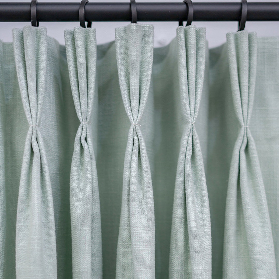 Custom Pinch Pleat Drapes or Curtain Panels in Punjab Ice Blue Cotton ...