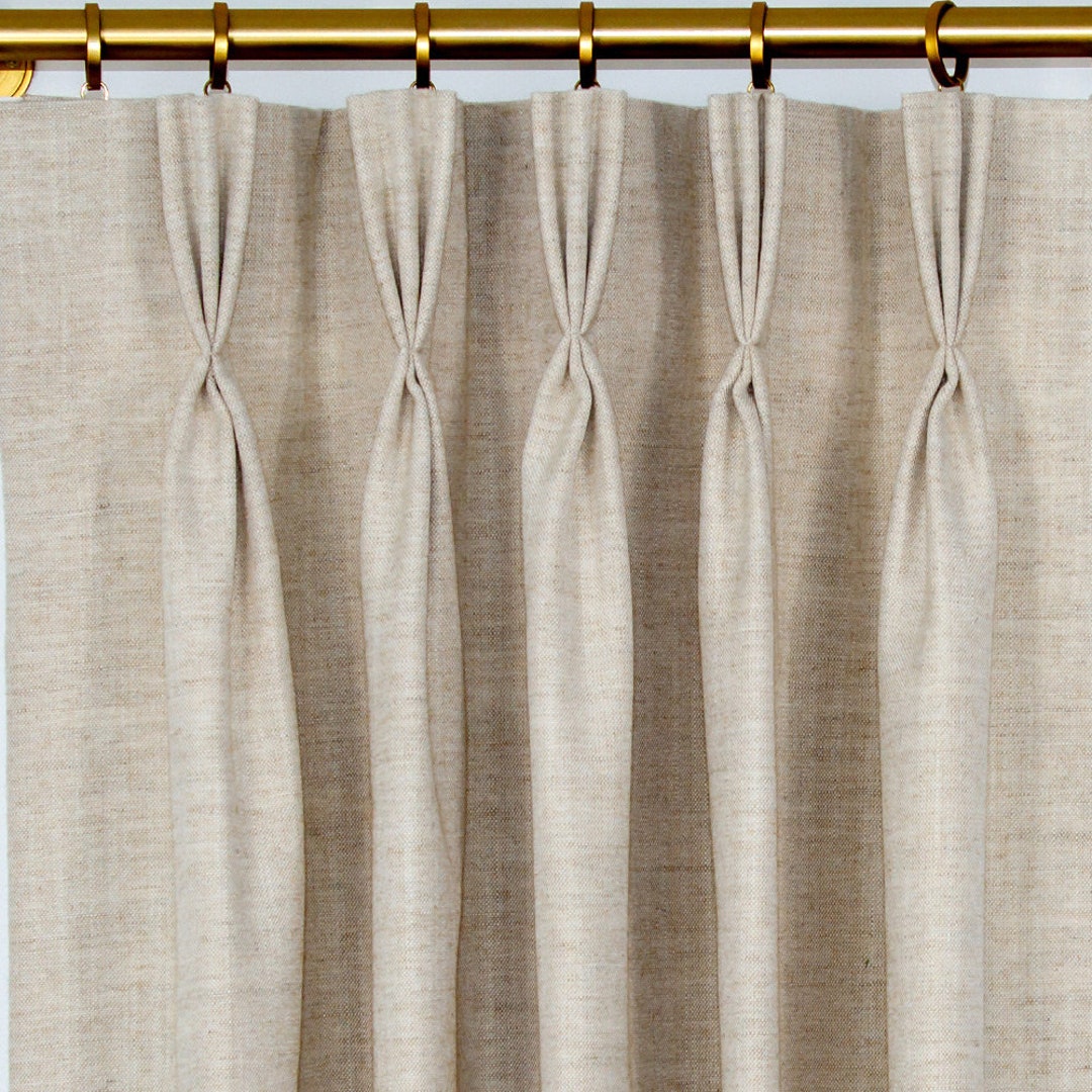 Custom Pinch Pleat Drapes or Curtain Panels in Logan Oatmeal Tan Linen ...