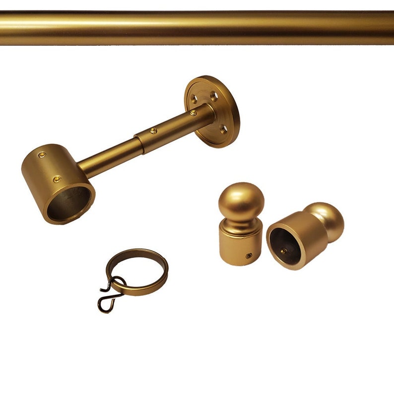 Gold Drapery or Curtain Hardware Set With Rod, Rings, Brackets, and ...