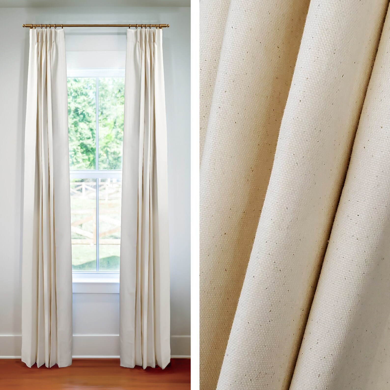 Custom Pinch Pleat Drapes or Curtain Panels in Natural 100% Cotton Duck ...