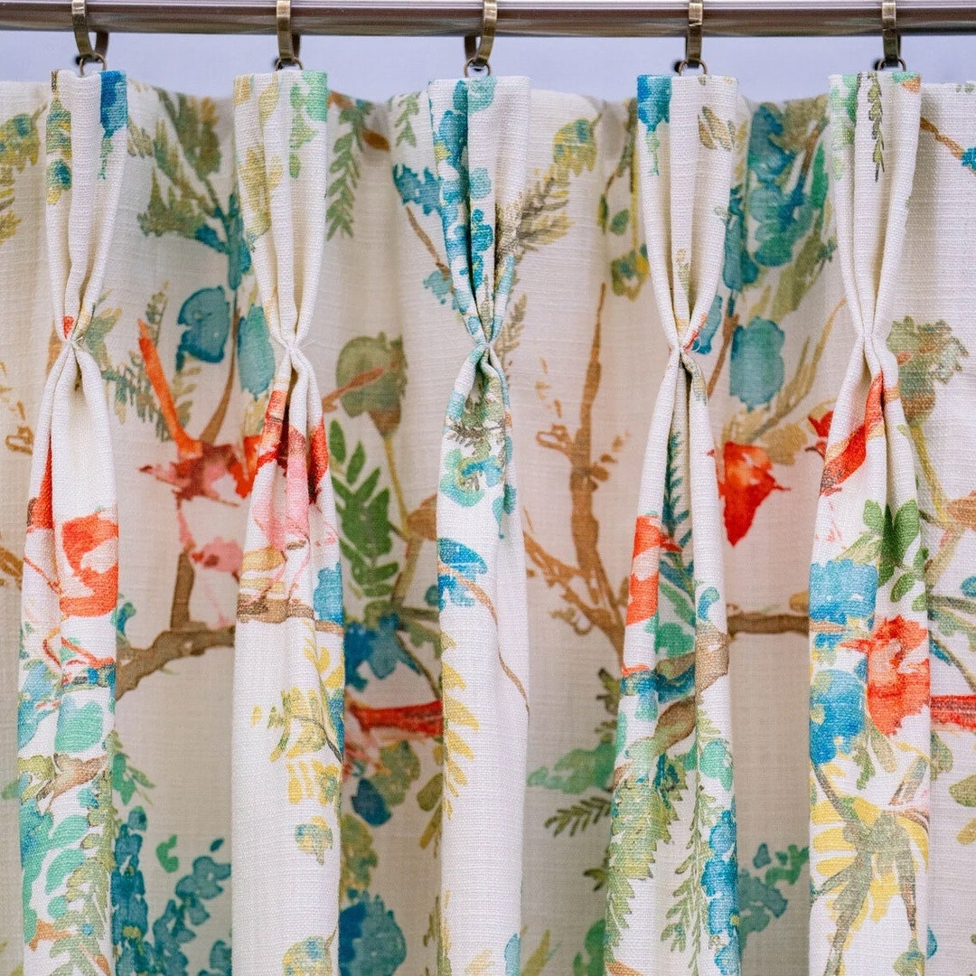 Custom Pinch Pleat Drapes or Curtain Panels in Emilia Multi Floral ...