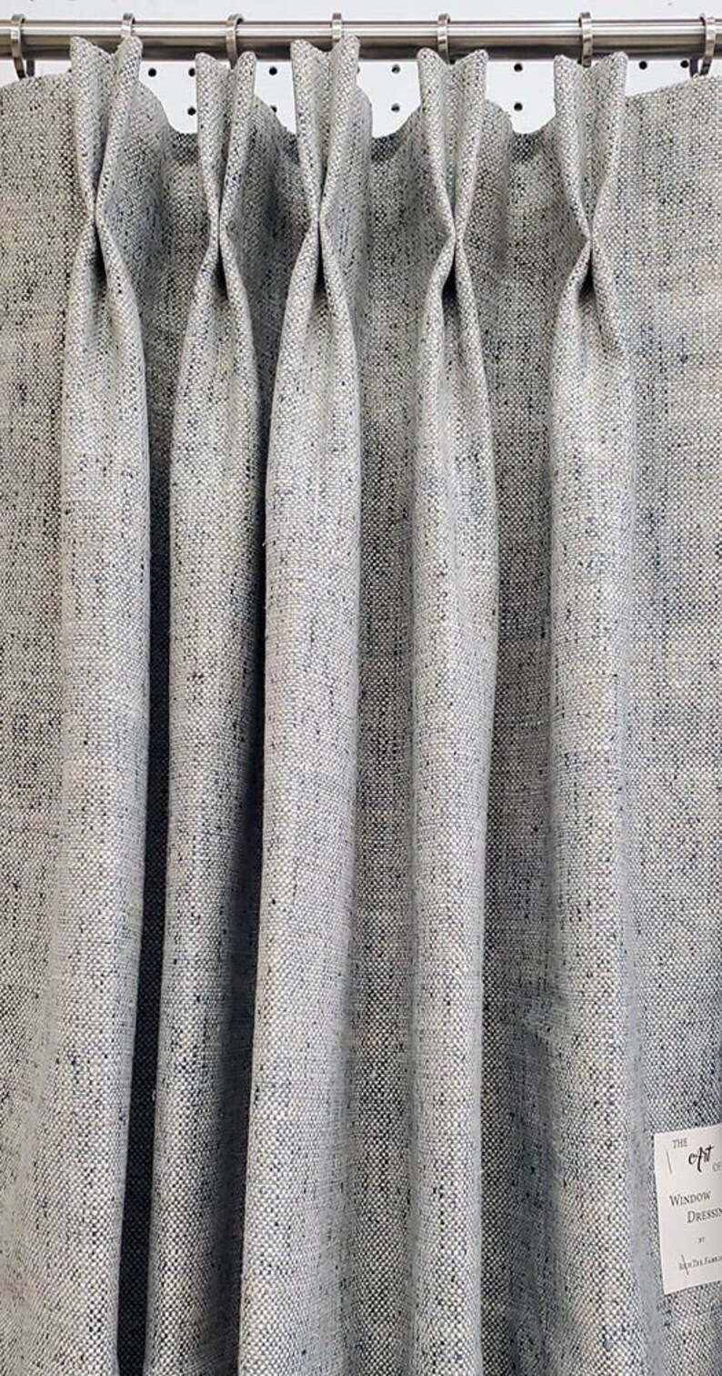 Custom Pinch Pleat Drapes or Curtain Panels in Kahiwa Pond Blue Tweed ...