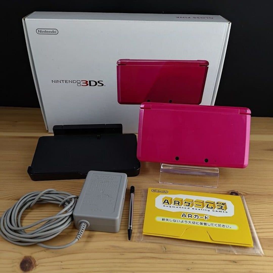 Nintendo 3DS in RARE Gloss Pink BUNDLED W/ 32GB SD, Box, Charger, & 80 ...