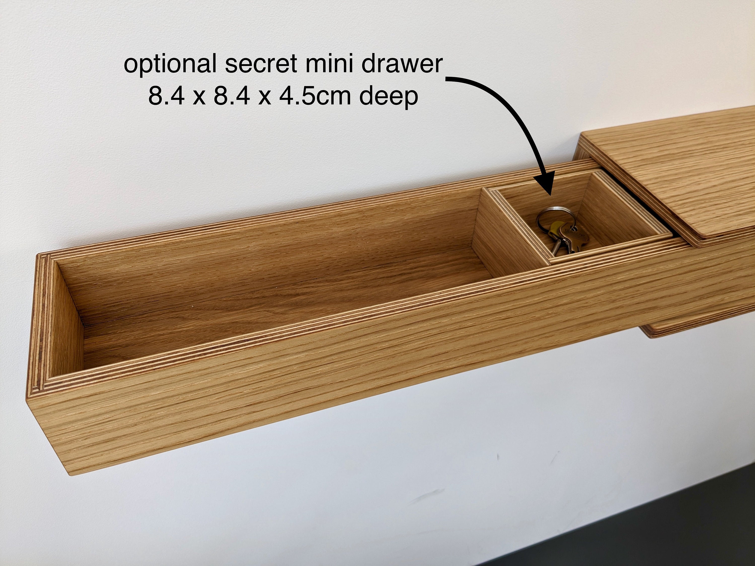 Oak Floating Shelf Drawer 100 Cm Narrow Console Contemporary Minimalist ...