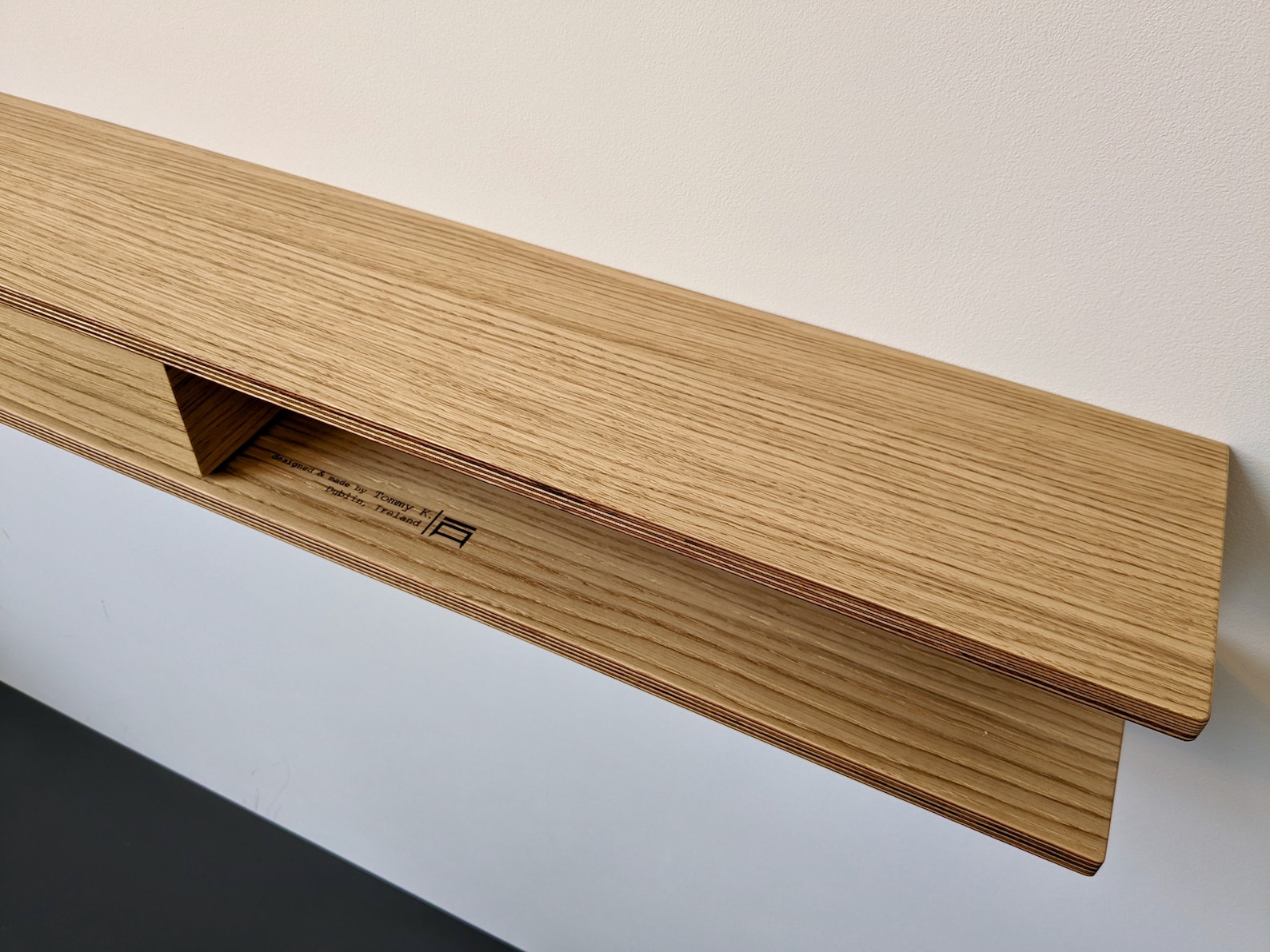 100cm Oak Floating Shelf Drawer - Narrow Console - Contemporary ...