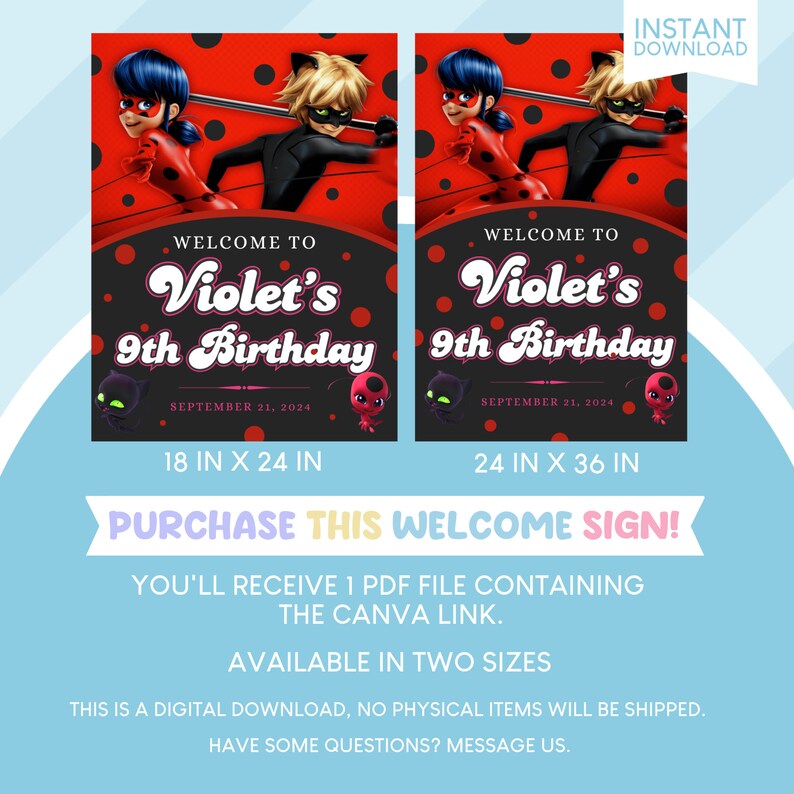 Ladybug and Friends Welcome Sign Editable Miracle Powers Birthday Party ...