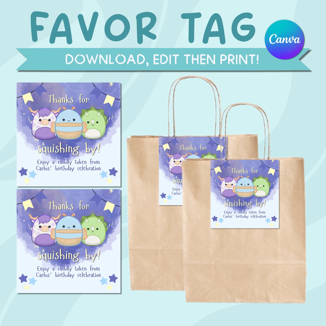 Squishmallows Party Favor Tags Square Printable Squishmallows Party ...