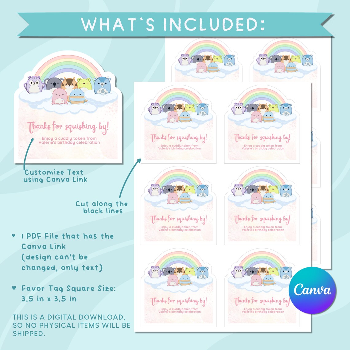 Squishmallows Birthday Party Favor Tag Printable Squishmallows Party ...