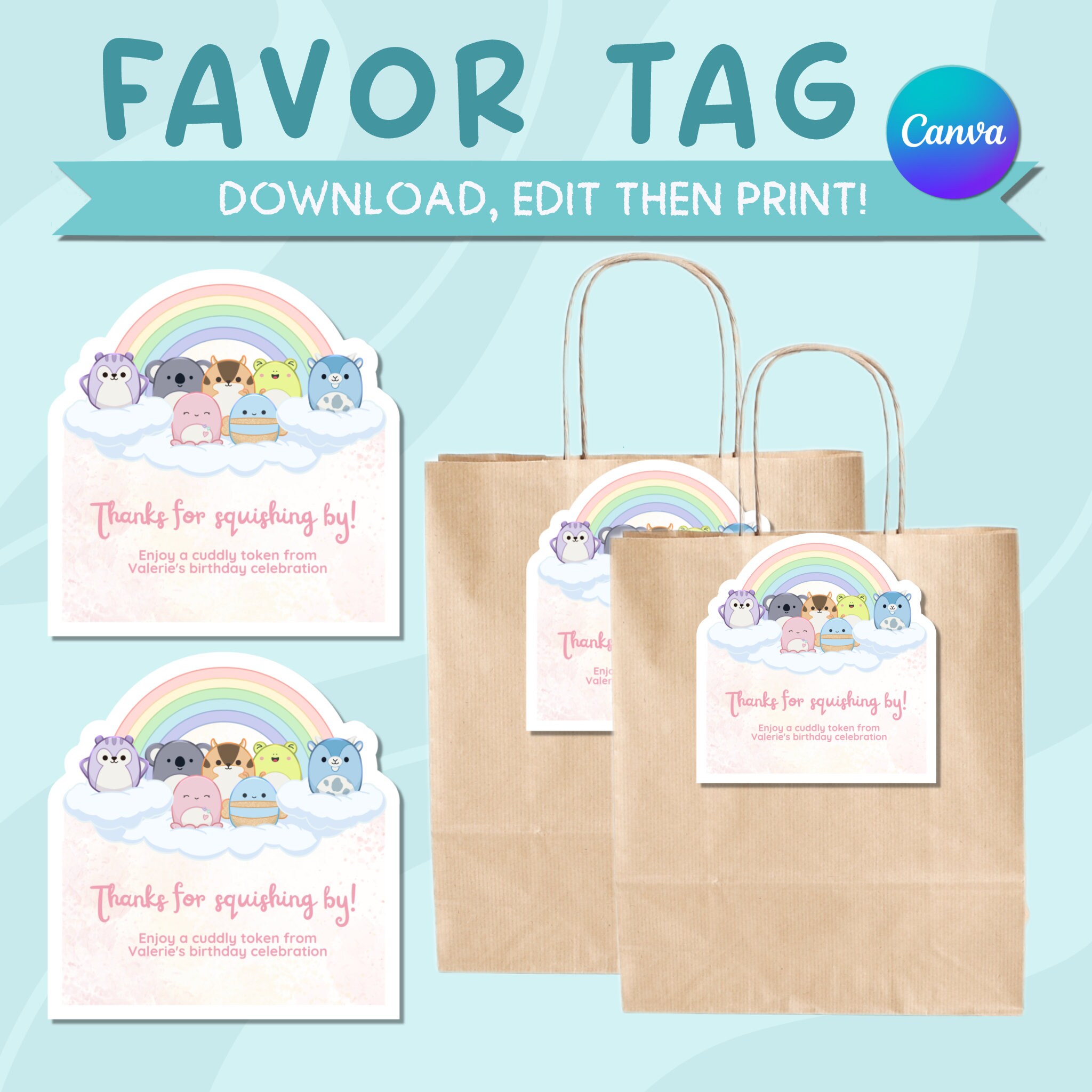 Squishmallows Birthday Party Favor Tag Printable Squishmallows Party ...