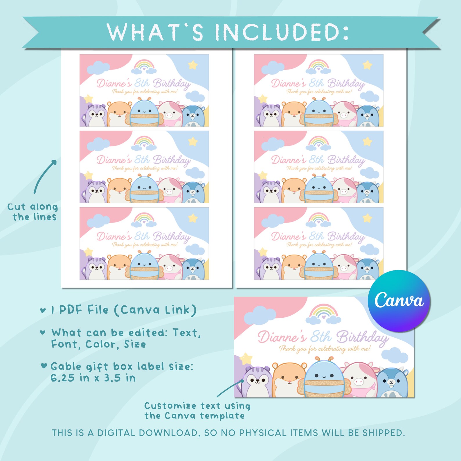 Squishmallows Gable Box Label Editable Template Squishmallows Birthday ...