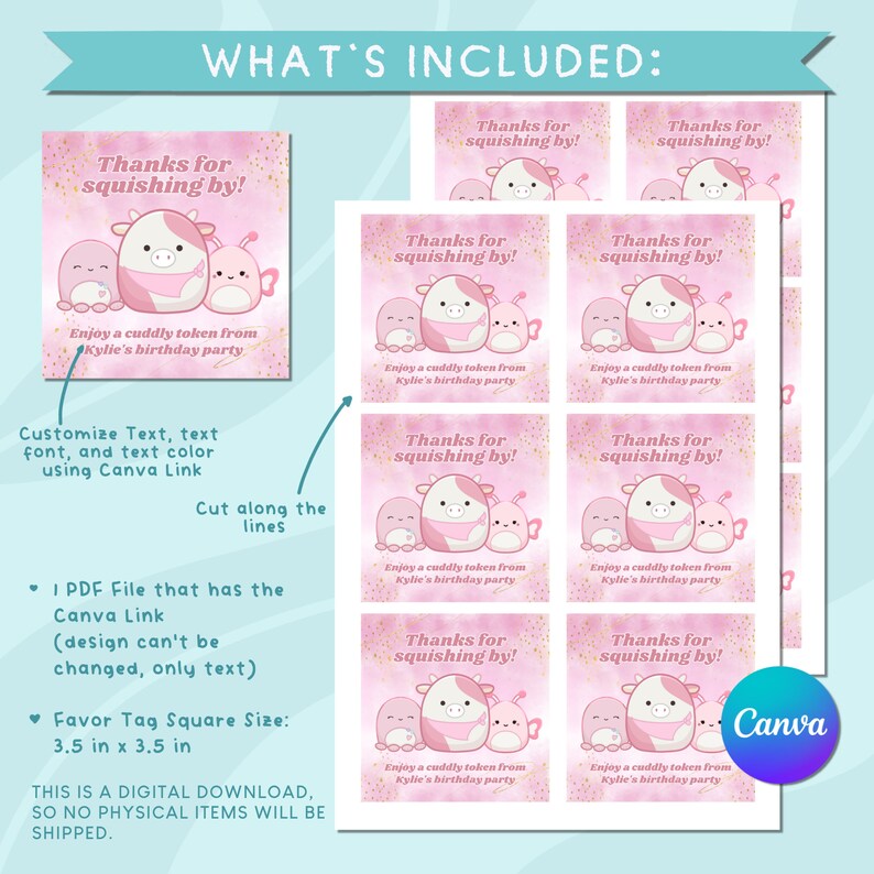 Squishmallows Party Favor Tags Square Printable Squishmallows Party ...